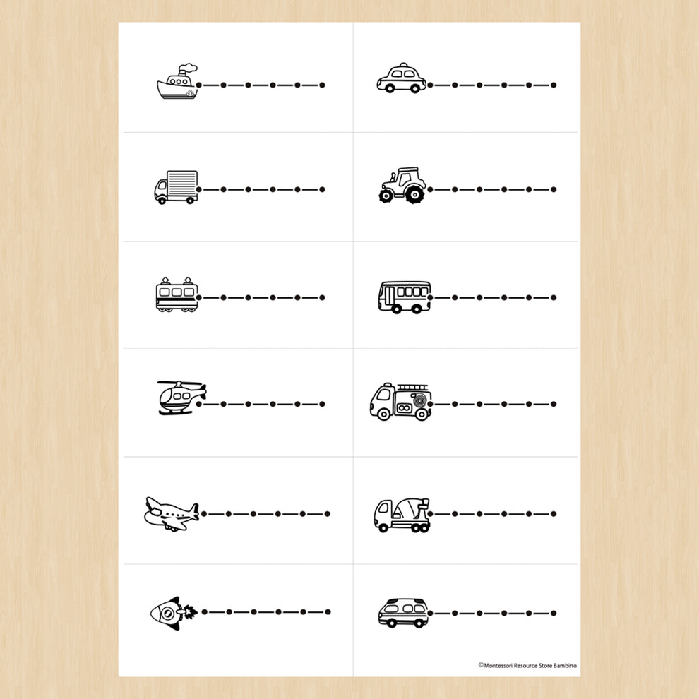 Sewing Activity Sheet : Vehicle – Montessori Resource Store Bambino