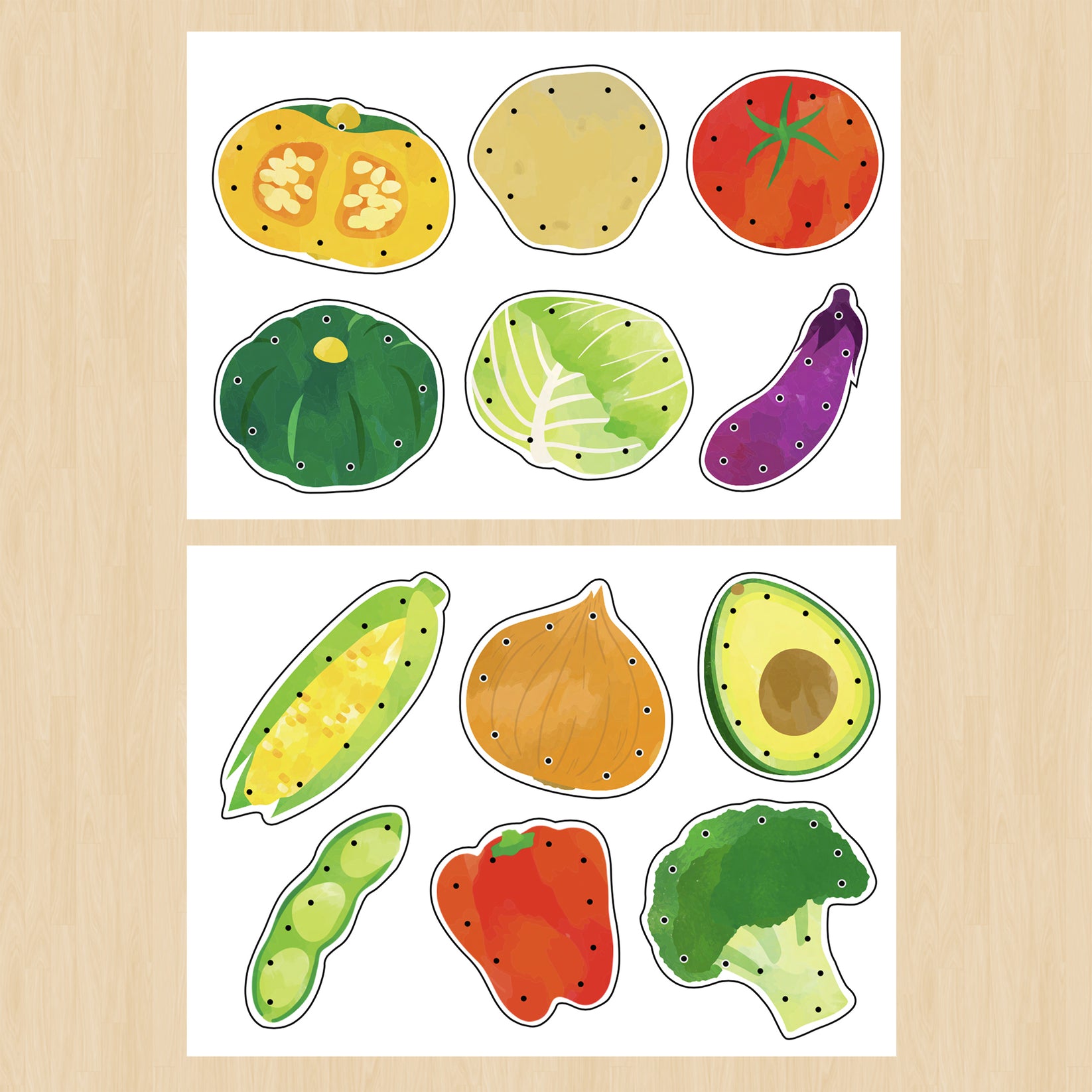 Vegetable-Themed Hole Punch Activity Sheet (Soft Watercolor Design ...